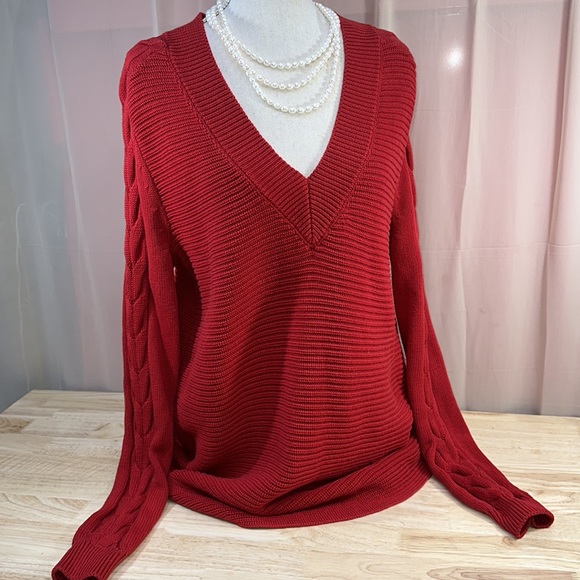 CAbi | Sweaters | Cabistandout Firebrick Red Knit Sweater Vneck ...